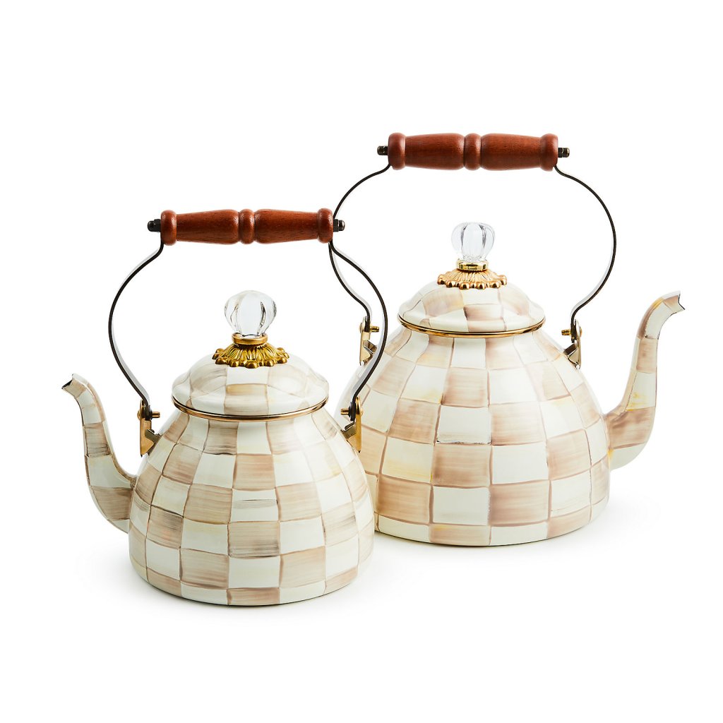 Wooden Duck Shoppe - MacKenzie-Childs – Mocha Check Enamel Tea Kettle ...